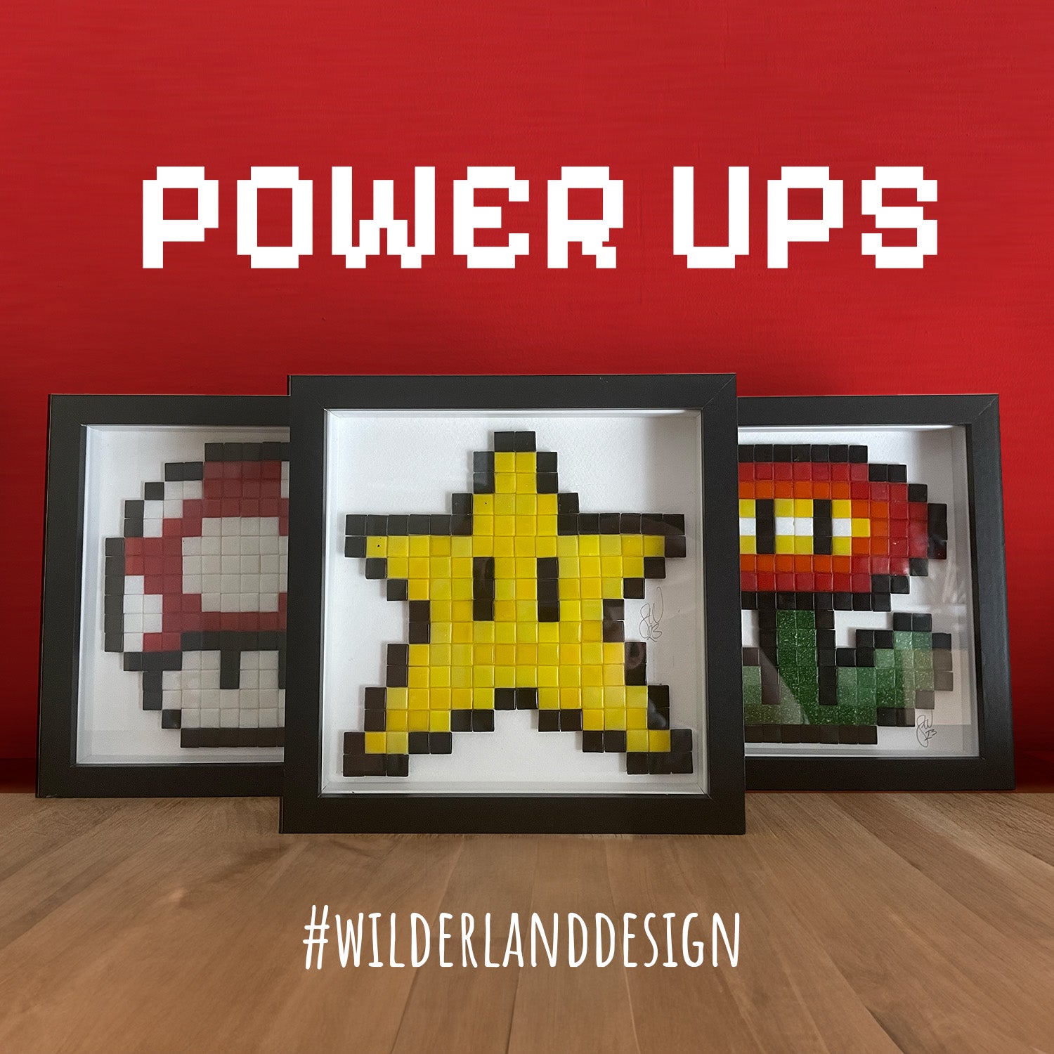 Power Up Gang Pixel Art Glass Framed Mosaic – Wilderland Design
